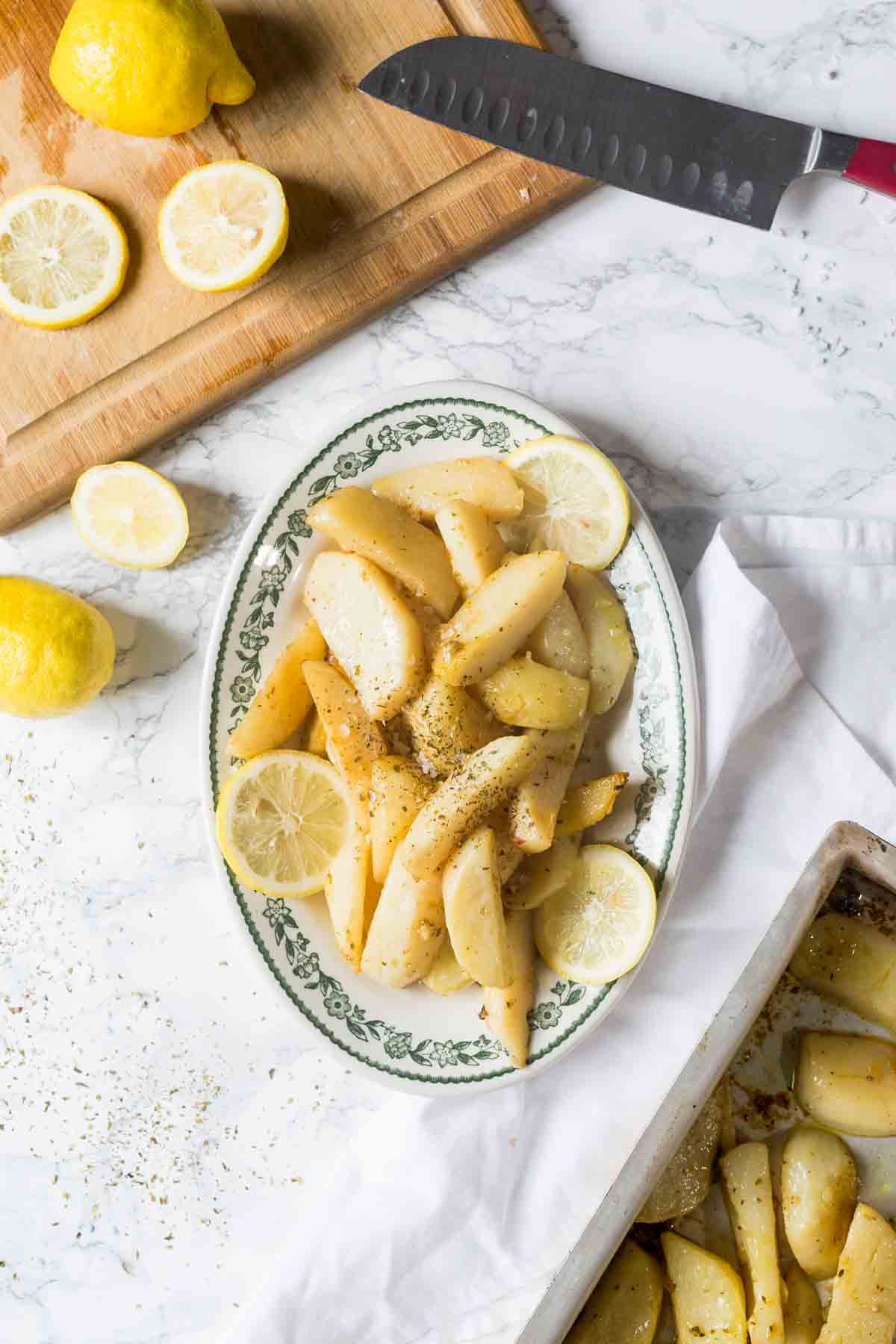 Greek Lemon Potatoes - Roasted with lemon, olive oil, and oregano
