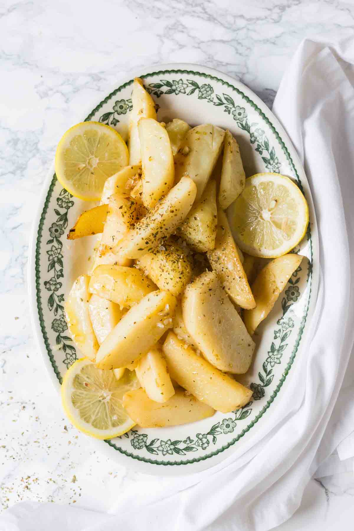 Greek Lemon Potatoes - Roasted with lemon, olive oil, and oregano